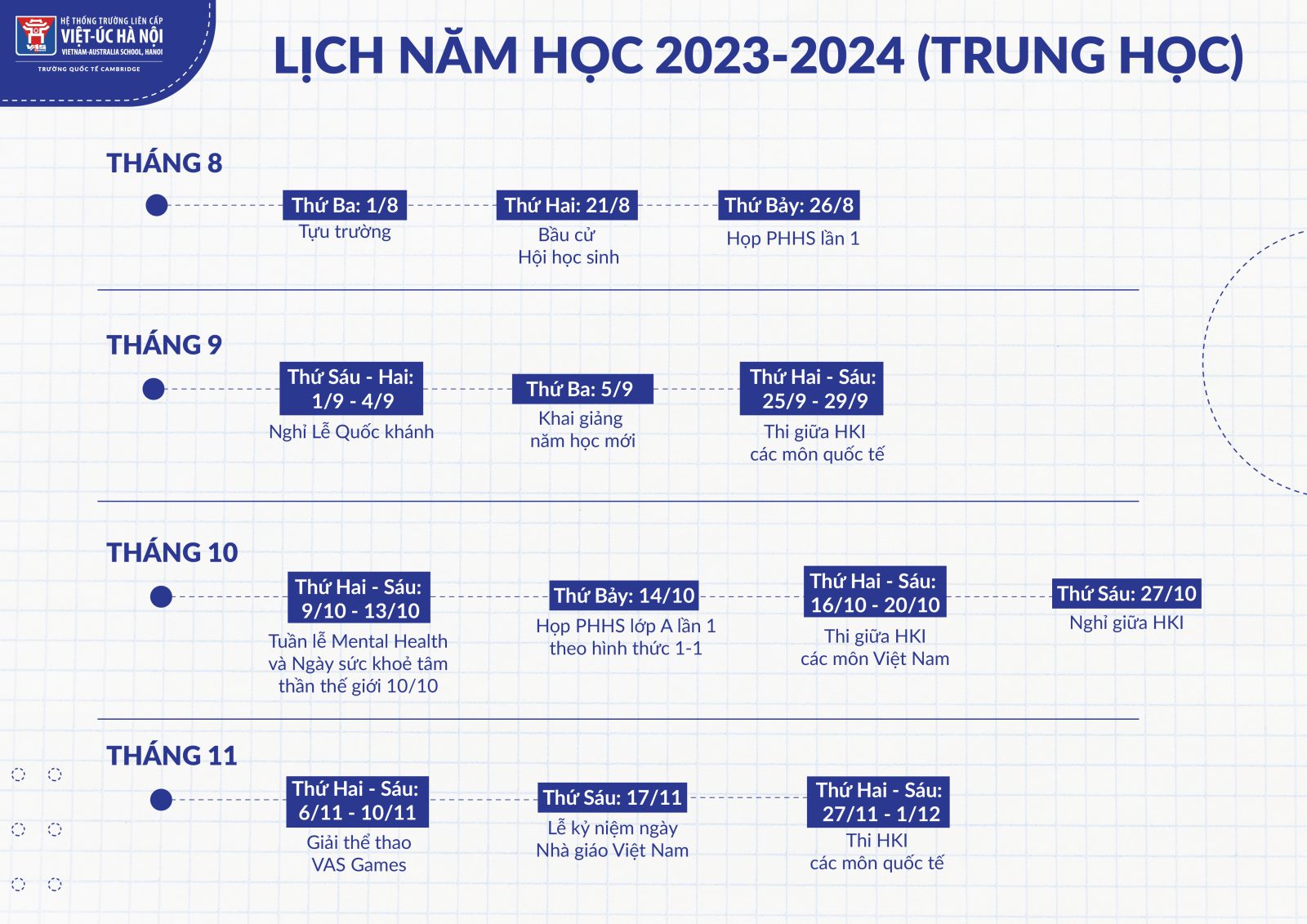 Trung học - Lịch năm học 2023-2024